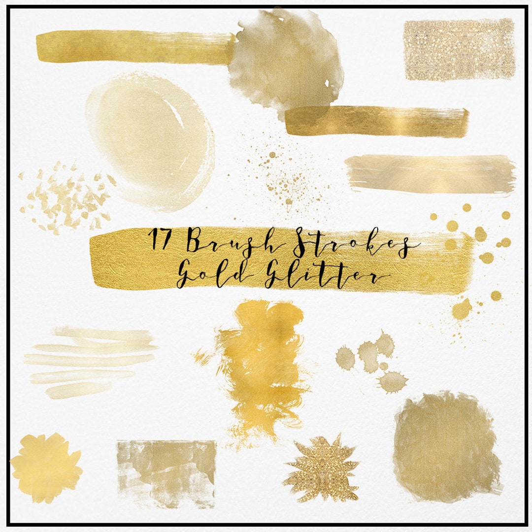 Gold Watercolor Brush Strokes, Glitter Watercolor Clipart, Gold Splash ...