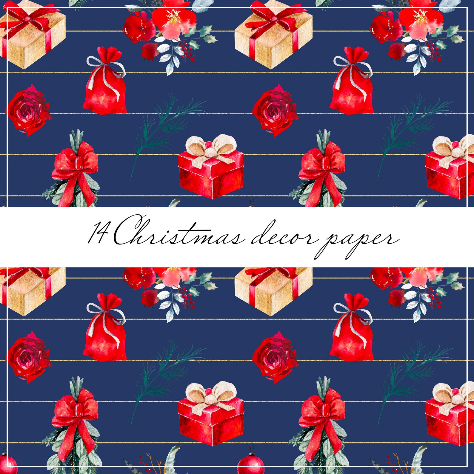 Christmas Decor Digital Paper Seamless Floral Pattern - Etsy