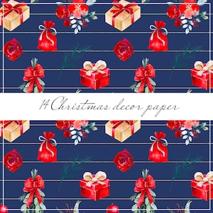 Christmas Decor Digital Paper, Seamless Floral Pattern, Watercolor ...