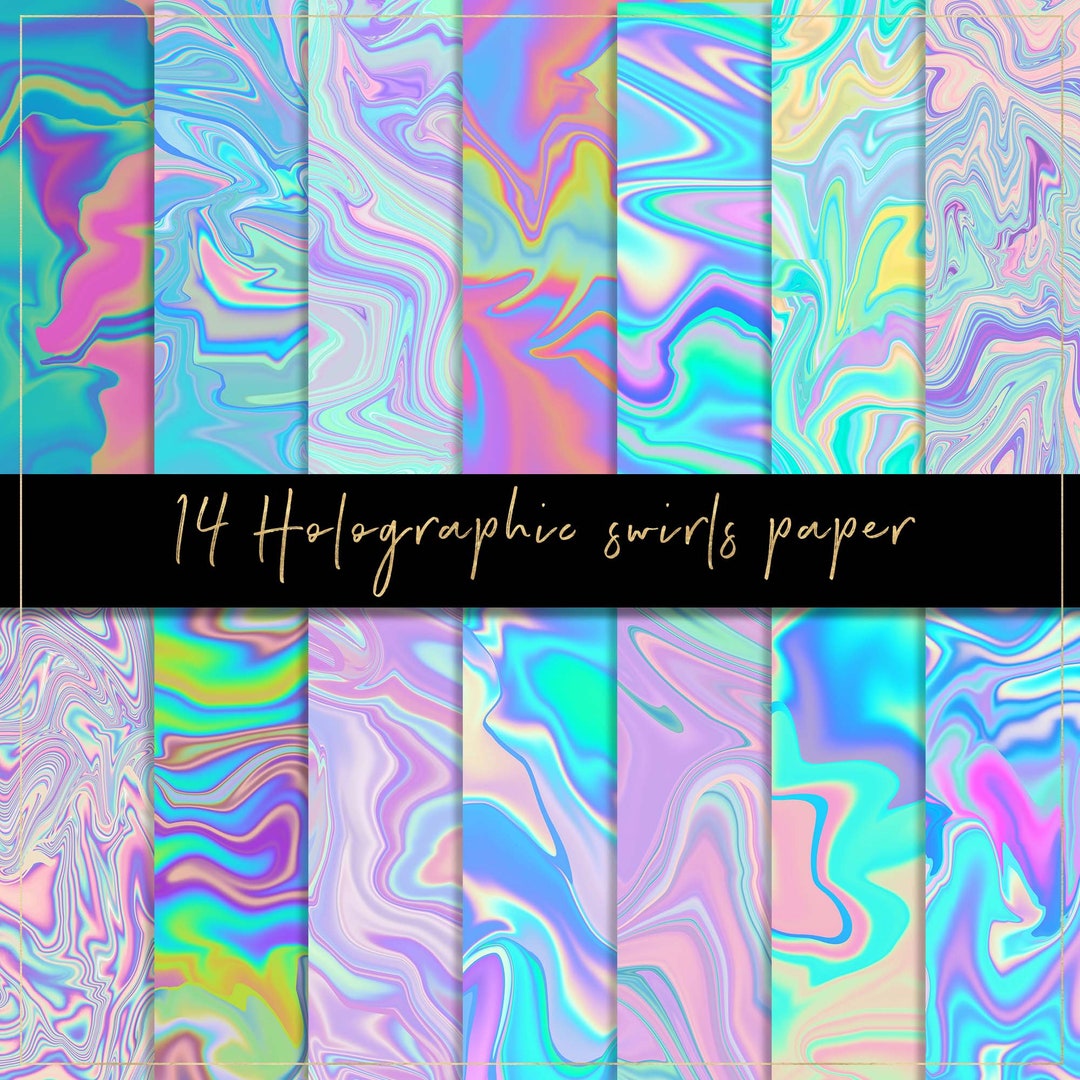 Holographic Swirls Digital Paper, Seamless Pattern, Iridescent Marble ...