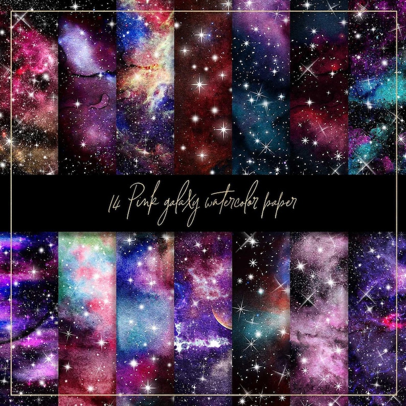 Galaxy Digital Paper BUNDLE, Galaxy Wallpaper, Pink Galaxy Paper ...
