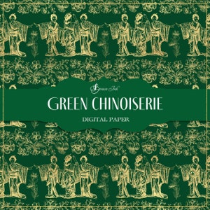 Green Chinoiserie Digital Paper, Seamless Pattern, Toile Wallpaper ...