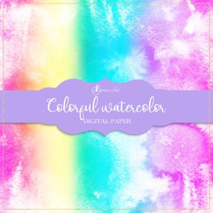 Colorful Watercolor Digital Paper, Rainbow Wallpaper, Gradient ...