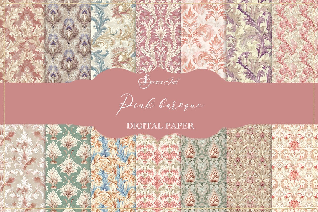 Pink Baroque Digital Paper, Vintage Pattern Seamless Pattern, Romantic ...