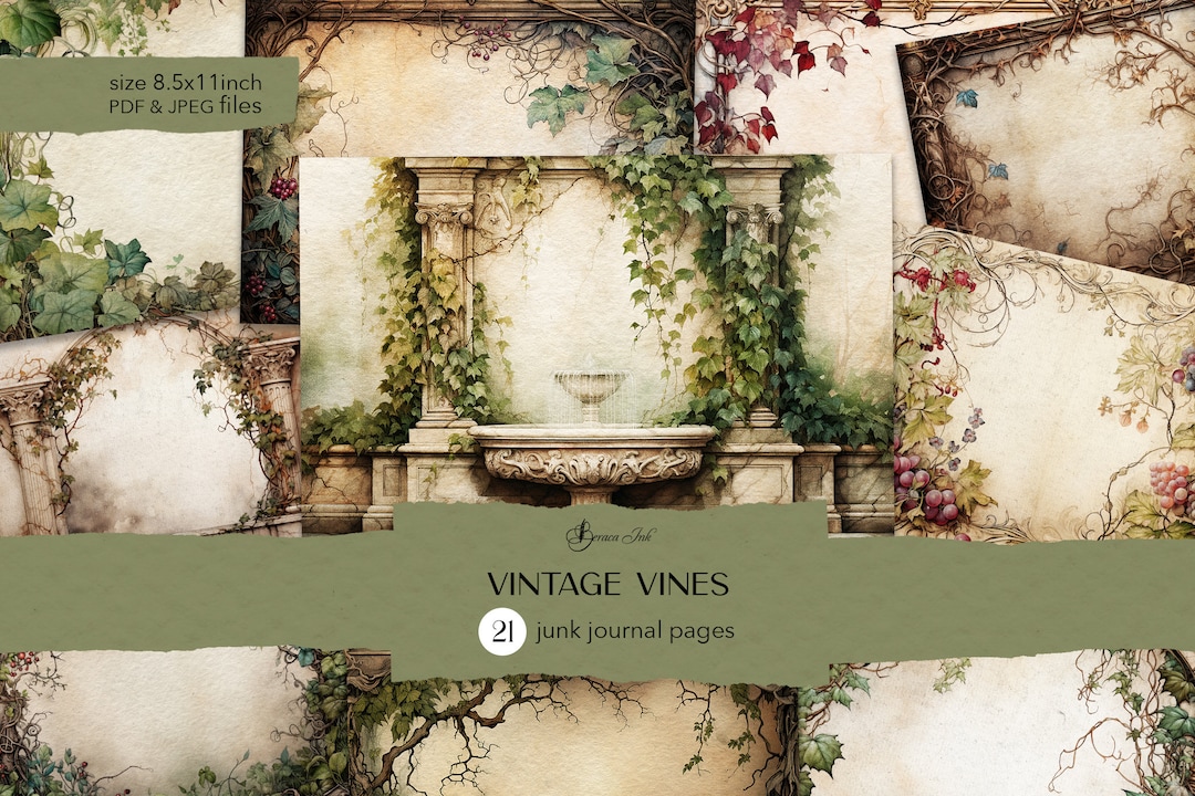Vintage Vines Journal Pages, Printable Botanical Ephemera, Vintage ...