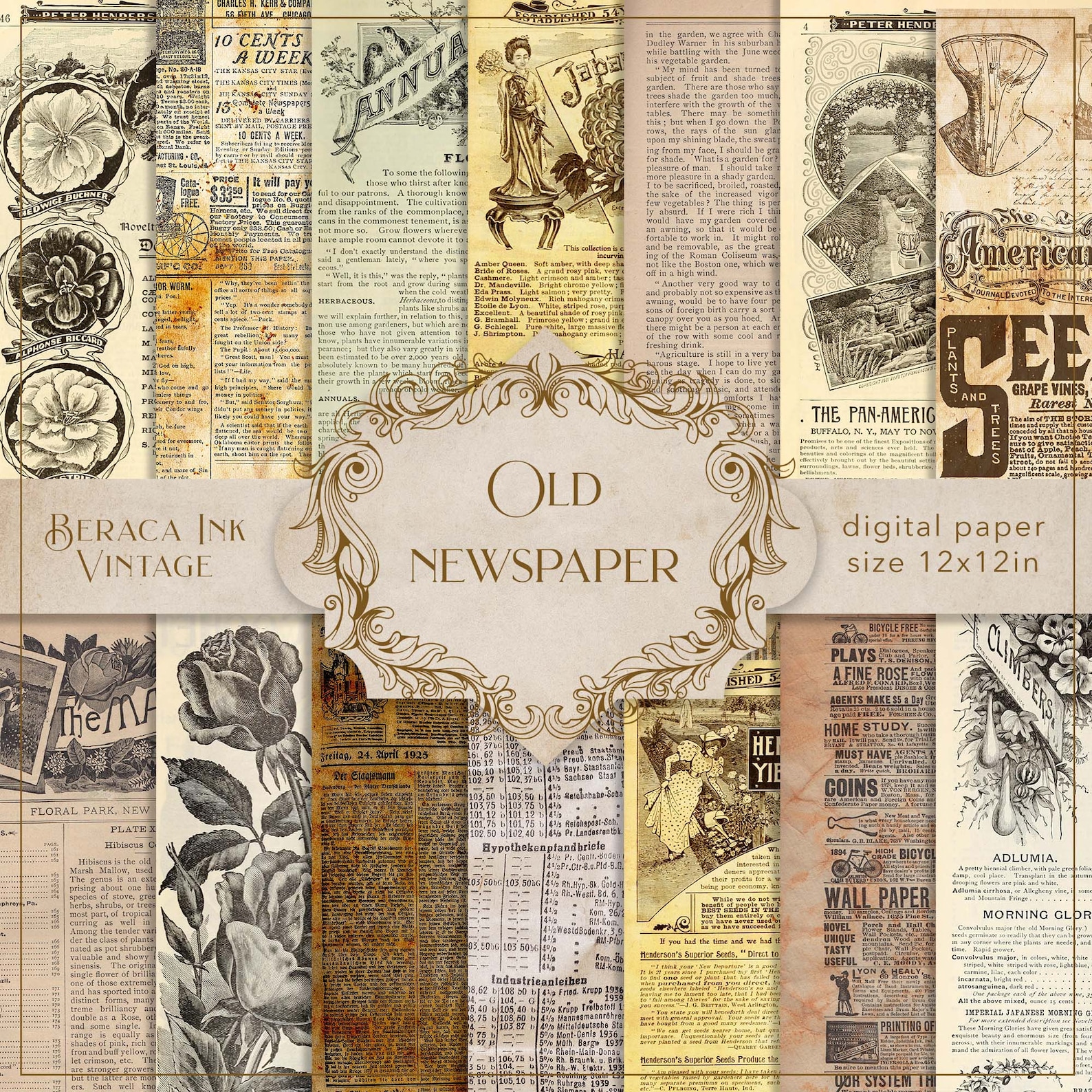 Old Newspaper Digital Paper, Ephemera Paper, Vintage Scrapbook, Junk ...