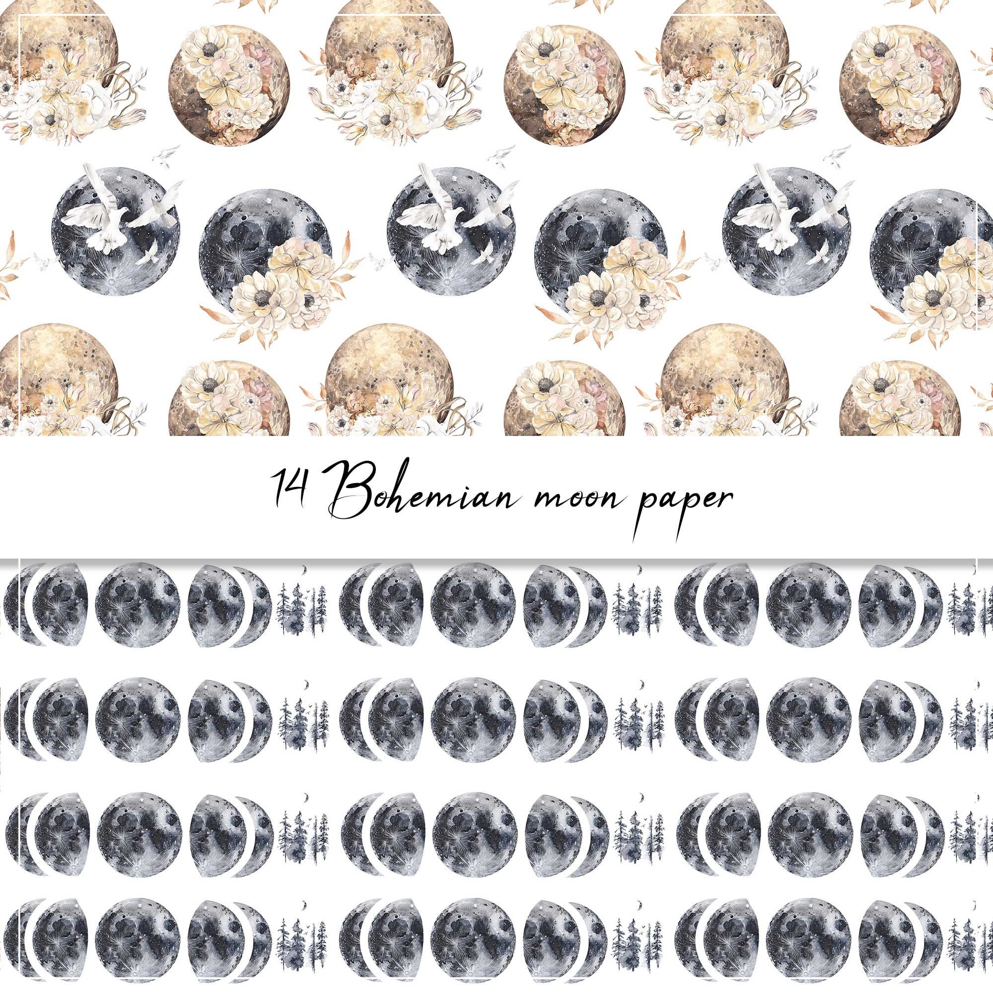 Bohemian Moon Digital Paper Seamless Pattern Cosmic | Etsy Australia