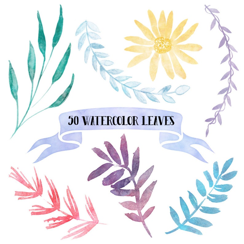 Watercolor Leaves Clipart Leaves Watercolor Clipart Hearts | Etsy