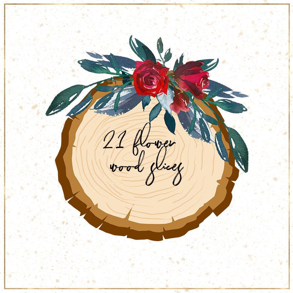 Flower Wood Slice Clipart Watercolor Flowers Clipart Flower | Etsy