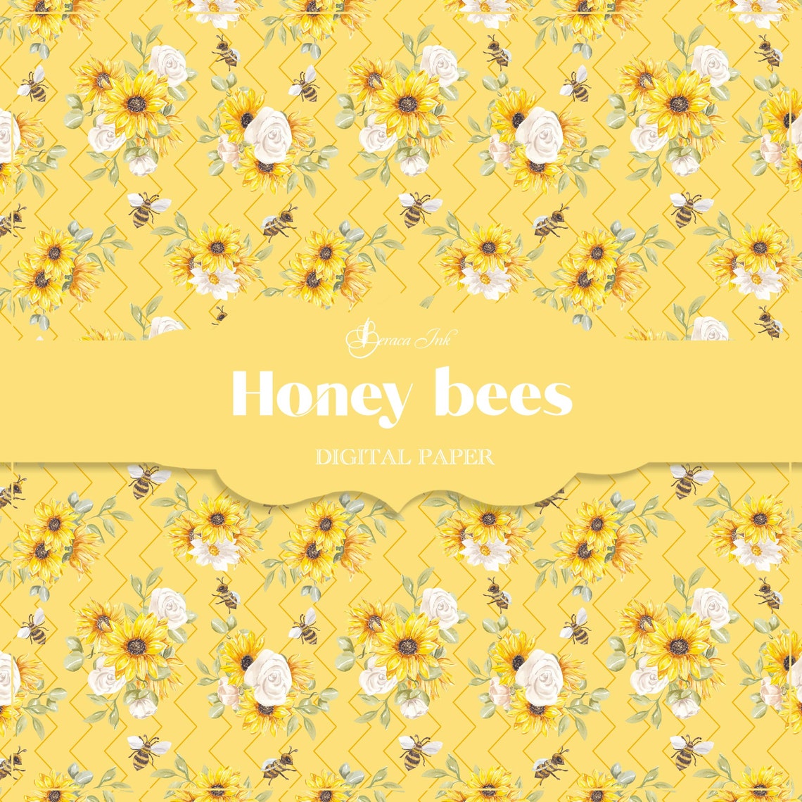 Honey Bees Digital Paper Seamless Pattern Sunflower - Etsy