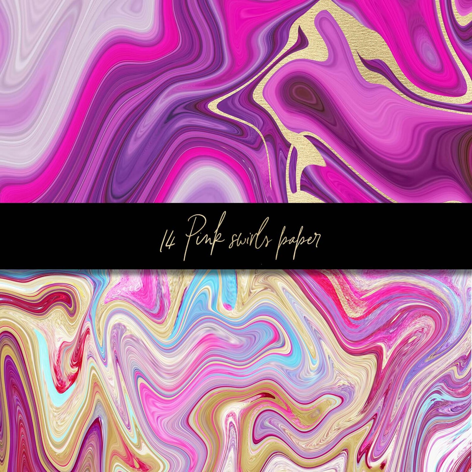 Pink Swirls Digital Paper Pink Liquid Marble Pink Gold - Etsy
