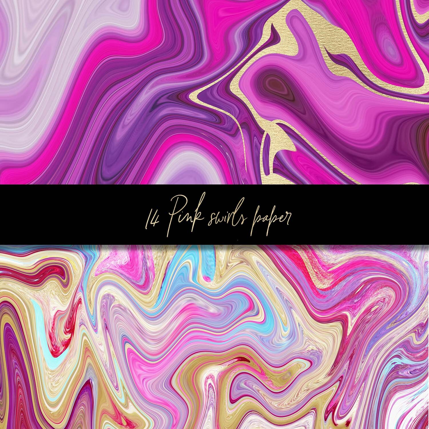 Pink swirls digital paper pink liquid marble pink gold | Etsy