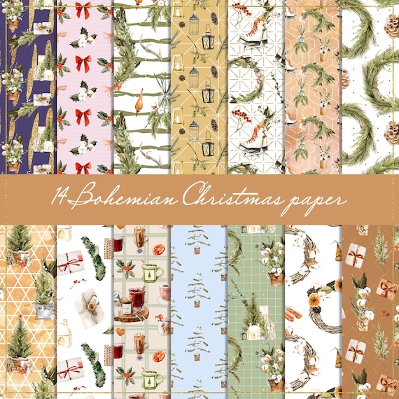 Bohemian Christmas Digital Paper Seamless Pattern Watercolor - Etsy