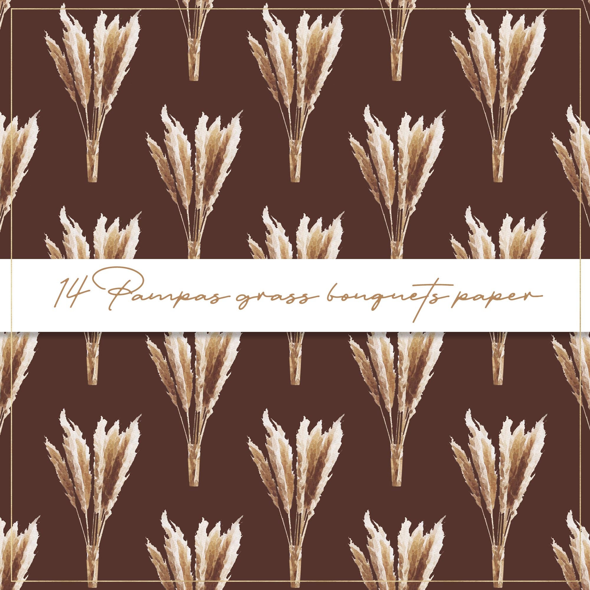 Pampas Grass Bouquets Digital Paper, Seamless Paper, Watercolor Pampas ...