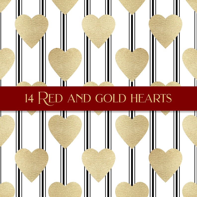 Red and Gold Hearts Digital Paper, Seamless Pattern, Red Hearts ...