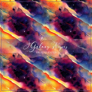 Galaxy Stripes Digital Paper, Seamless Pattern, Watercolor Galaxy ...