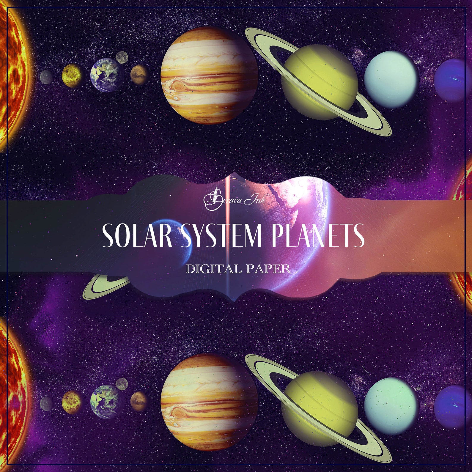 Solar System Planets Digital Paper, Galaxy Background, Space Backdrop ...