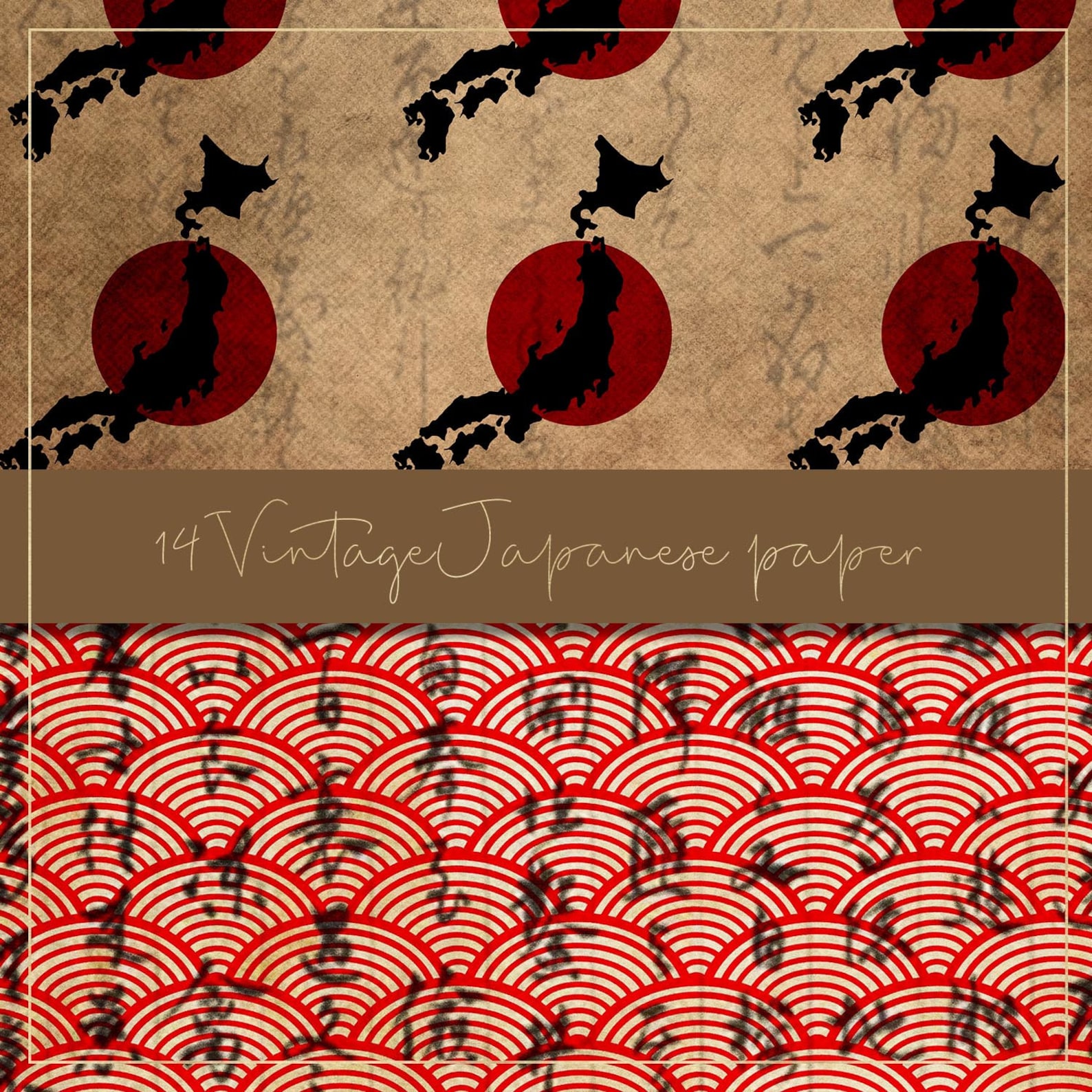 Vintage Japanese Digital Paper, Vintage Asian Pattern, Old Japan ...