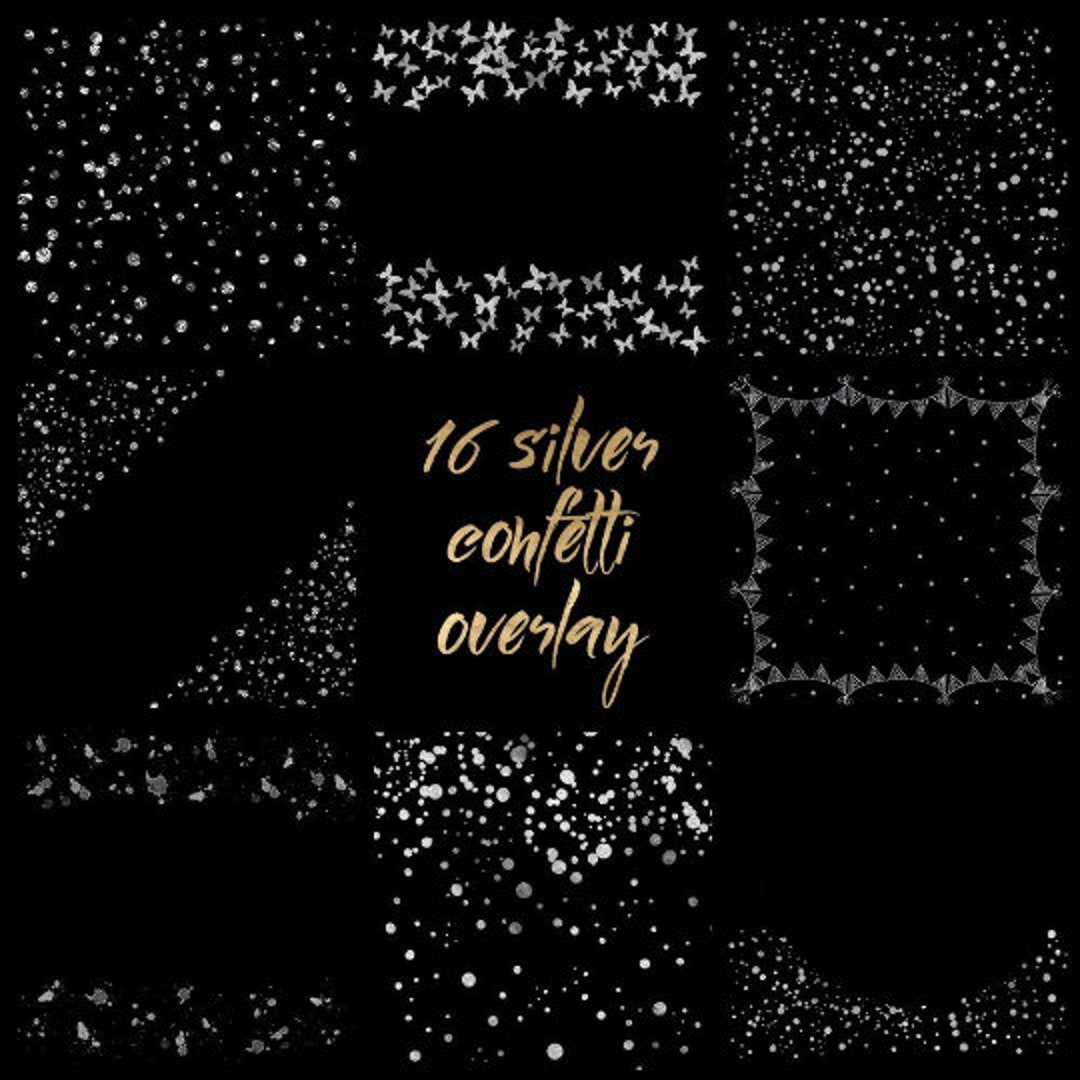 Silver Confetti Overlay, Silver Glitter Confetti Clipart, Silver ...