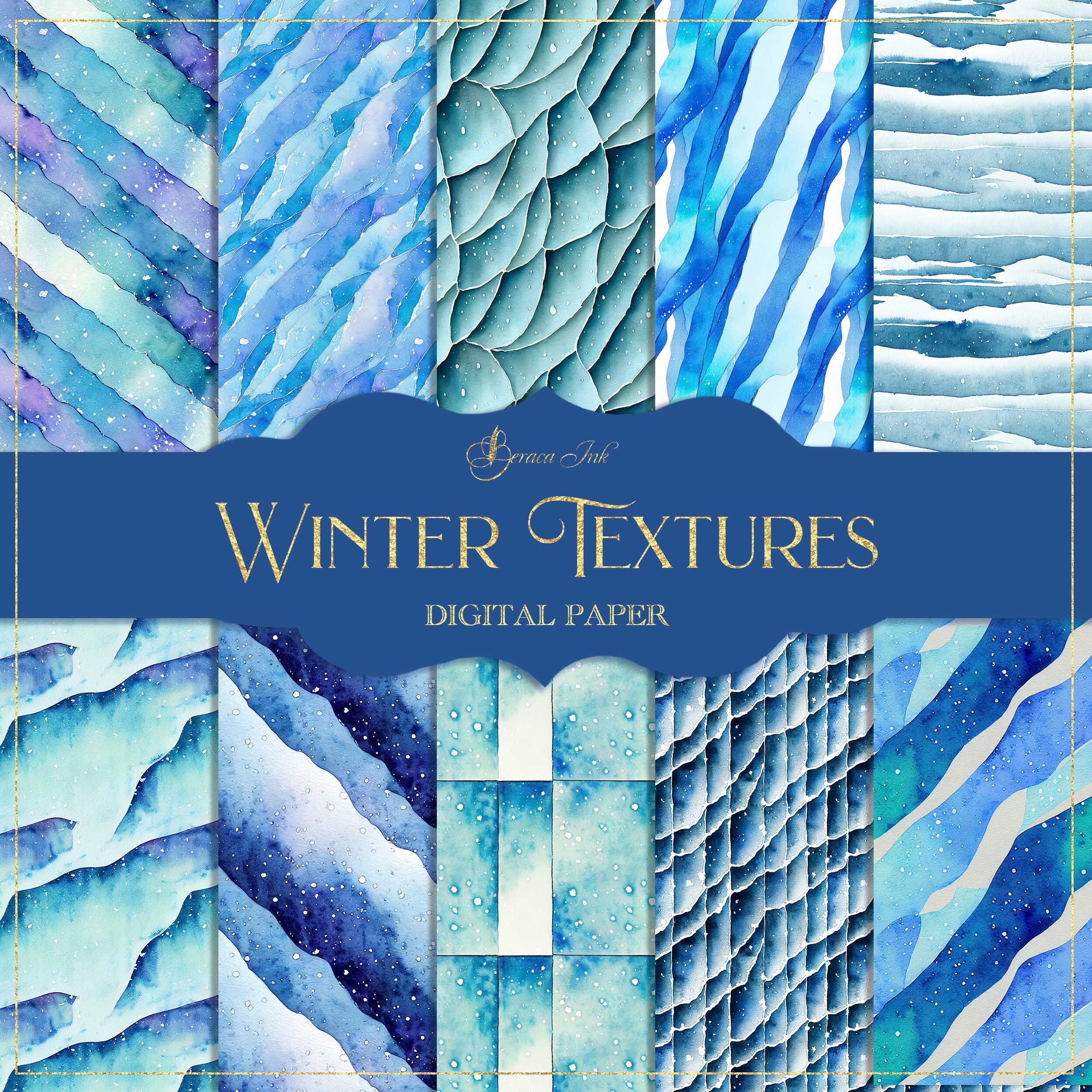 Winter Texture Digital Paper, Seamless Pattern, Blue Watercolor Stripes ...
