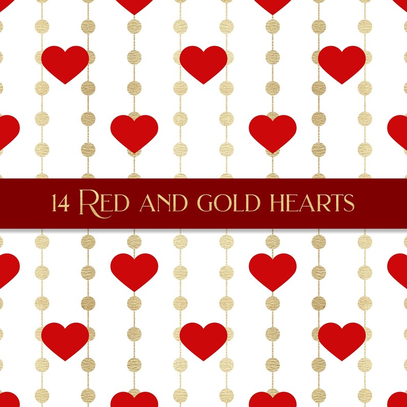 Red and Gold Hearts Digital Paper Seamless Pattern Red - Etsy
