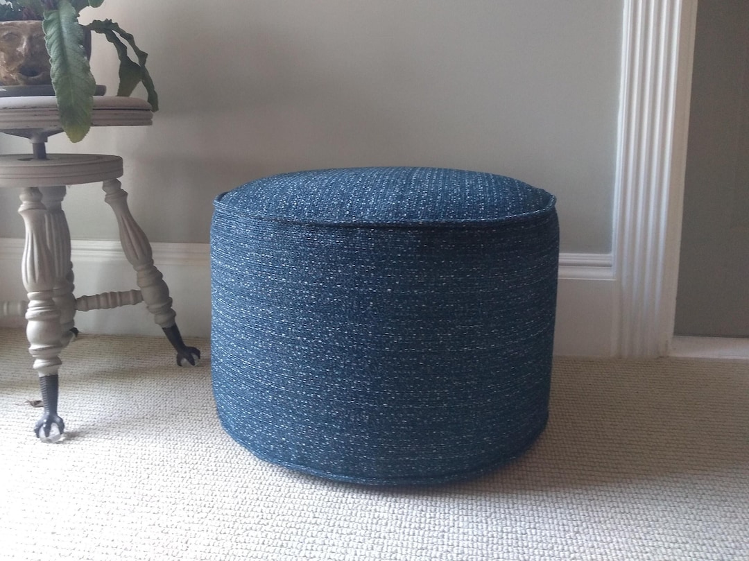 Speckled Dark Denim Pouf Ottoman COVER 18"dx14"h - Pouffe, Stuffed ...