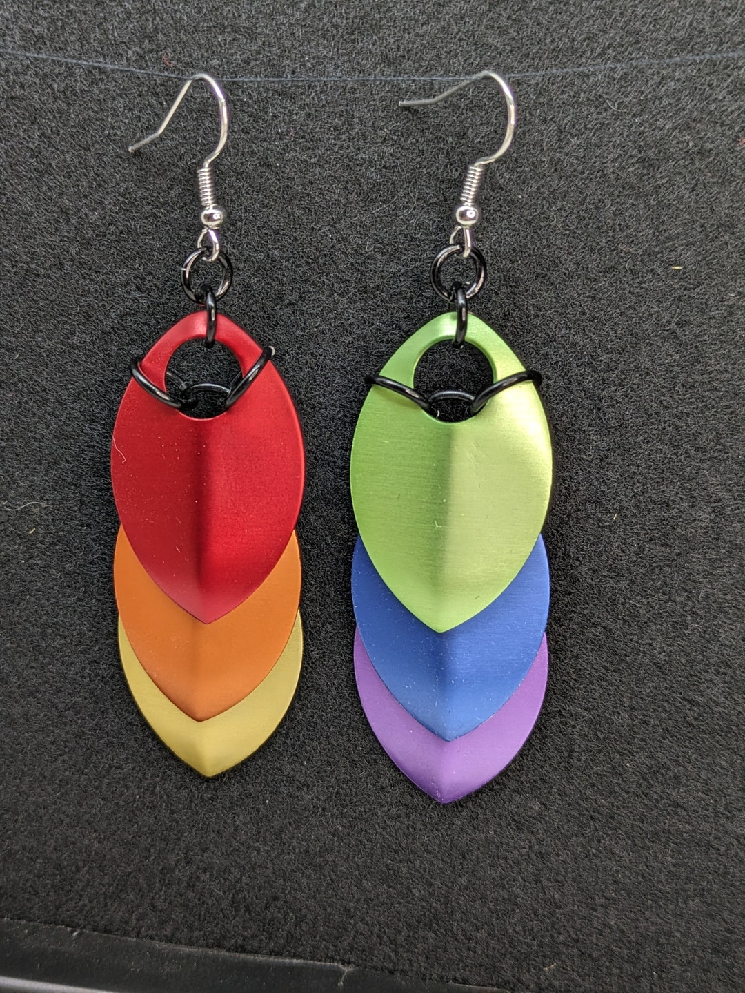 Split Rainbow Scales Earrings - LARGE Scales- Chainmaille - Scale ...