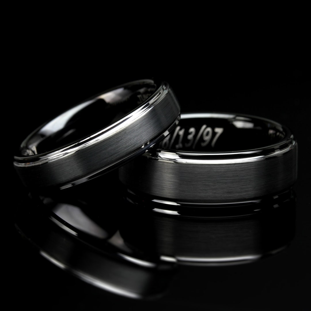 His & Hers Matte Black Tungsten Wedding Band Set: Promise Rings, 8mm ...