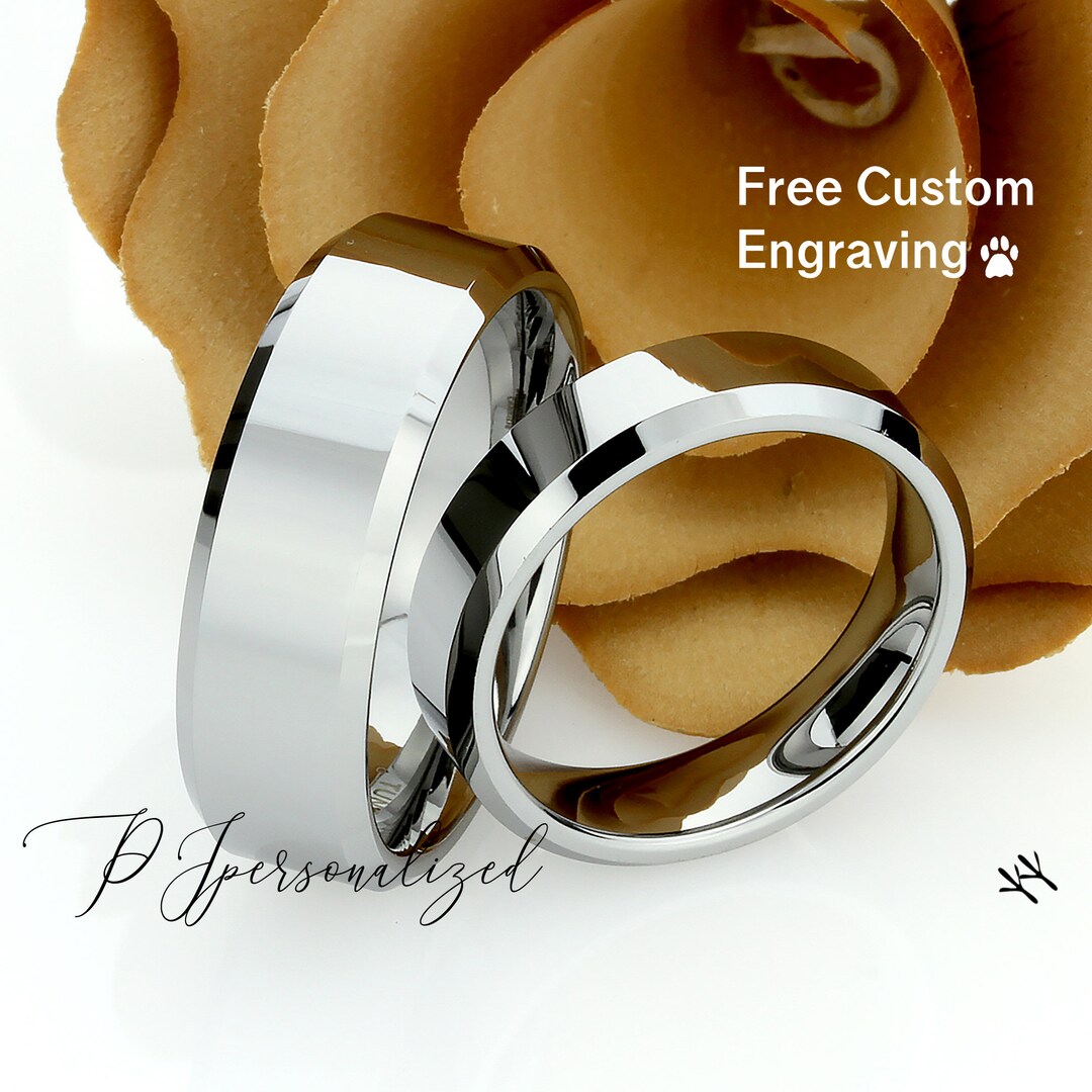 His and Hers Tungsten Wedding Band Set,men & Women,8mm,6mm,polished ...