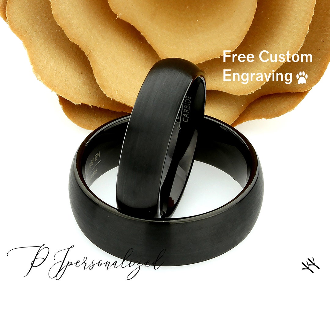 His and Hers Tungsten Wedding Band Set, Men & Women, 8mm, 6mm, Matte ...
