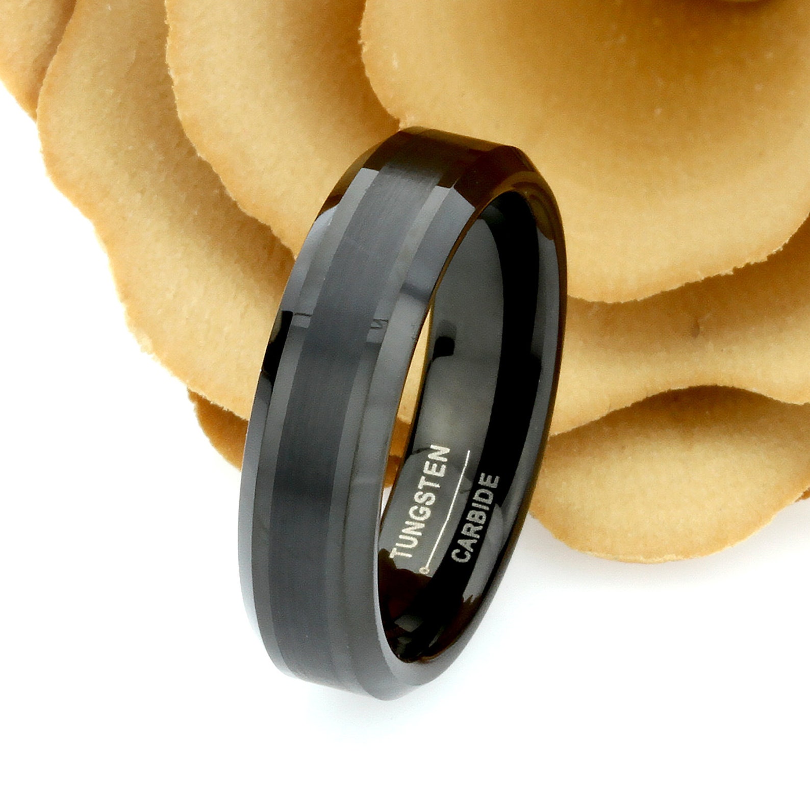 Mens 6mm Black Tungsten Wedding Band Ring, Matte Tungsten Black Ring ...