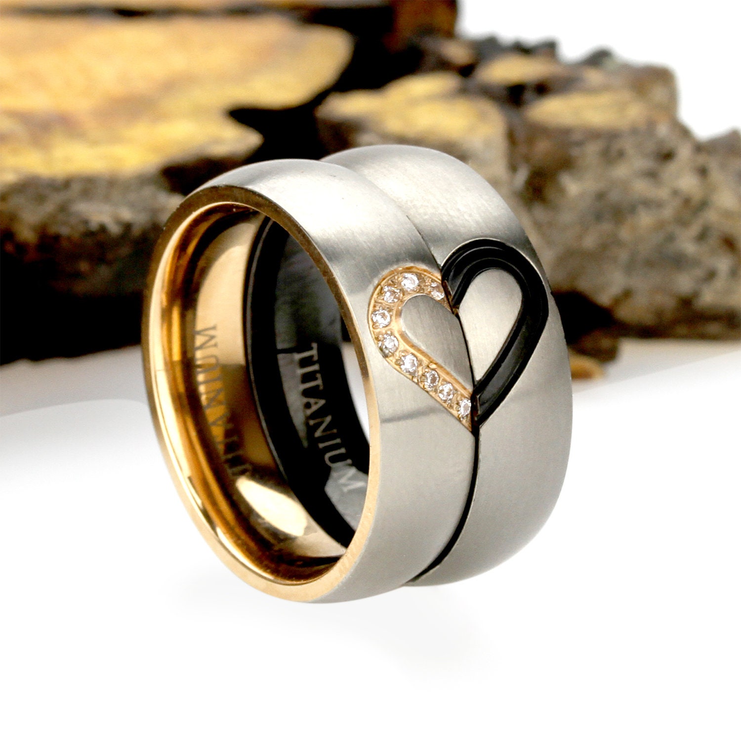 His Ring Only Titanium Wedding Band Set 6mm Love Heart | Etsy