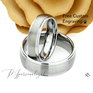 His and Hers Tungsten Wedding Band Set, Men & Women, 8mm, 6mm, Matte ...