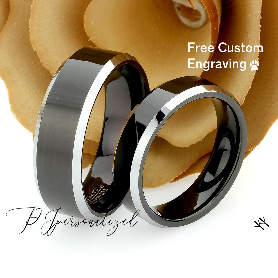 His and Hers Tungsten Wedding Band Set,men & Women,8mm,6mm,polished ...