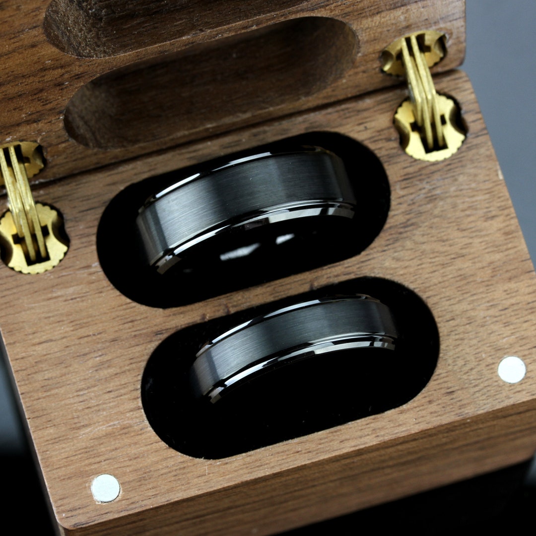 His and Hers Tungsten Wedding Band Set,men & Women,8mm,6mm,matte Black ...