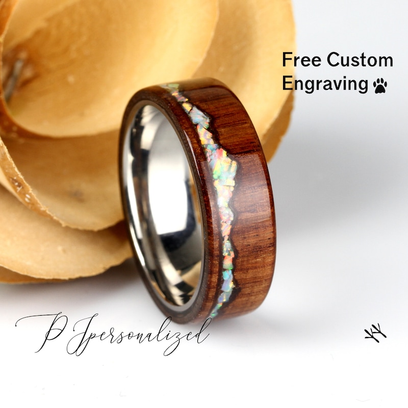 Wood Fire Opal Ring Set - Etsy