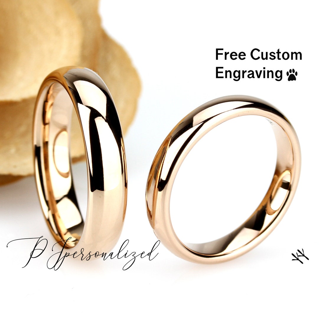 His and Hers Tungsten Wedding Band Set,men & Women,7mm/4mm, Domed Rose ...