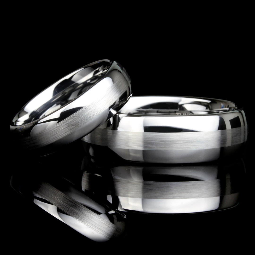 His and Hers Tungsten Wedding Band Set,men & Women,8mm,6mm,matte Center ...