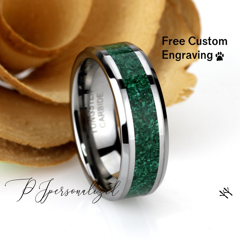 Crushed Natural MALACHITE Inlay 8mm TUNGSTEN Wedding Band Men | Etsy