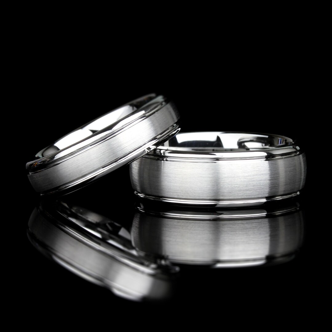 His and Hers Tungsten Wedding Band Set, Men & Women, 8mm, 6mm, Matte ...