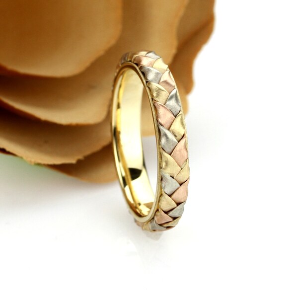Tricolor Braided Wedding Band - Etsy