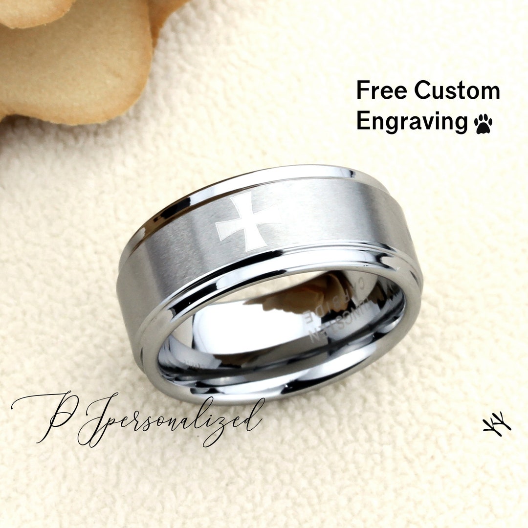9mm Tungsten Cross Ring: Personalized Men's Wedding Band, 8mm ...