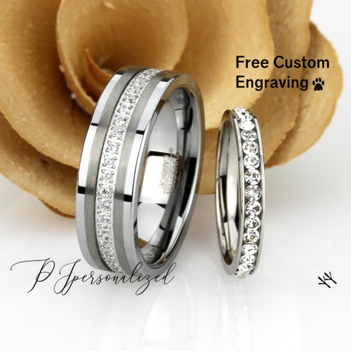 His and Hers Tungsten Wedding Band Set Men & Women 8mm 6mm | Etsy