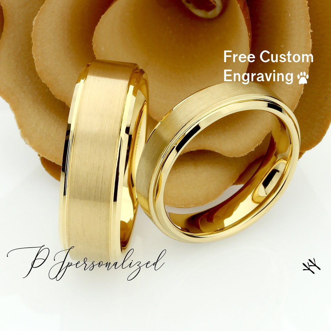 His and Hers Tungsten Wedding Band Set,men & Women,8mm,6mm,matte Top ...