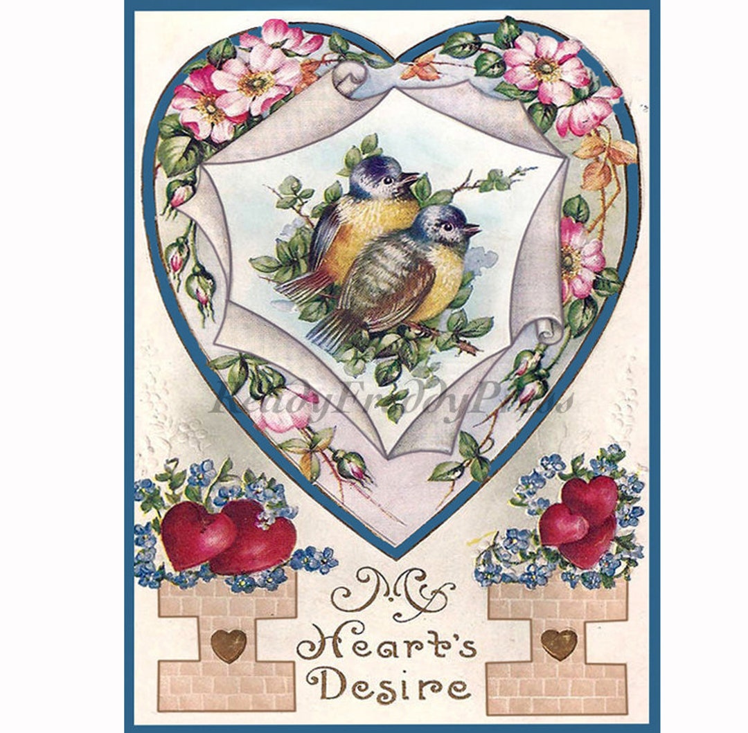 Victorian Valentine Cards/ Vintage Images/ Love/ Hearts/ Flowers/ Birds ...
