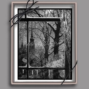 Snow Scene Notecards Vintage Woodcut/ Christmas/ Holiday/ Winter Scene ...