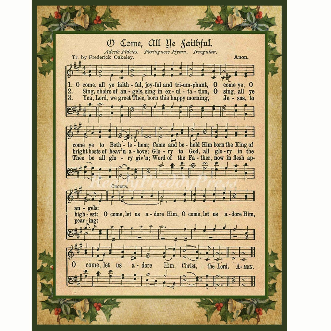Christmas Card Sheet Music/ Holiday/ Christmas Carol/"adeste Fideles/"o ...
