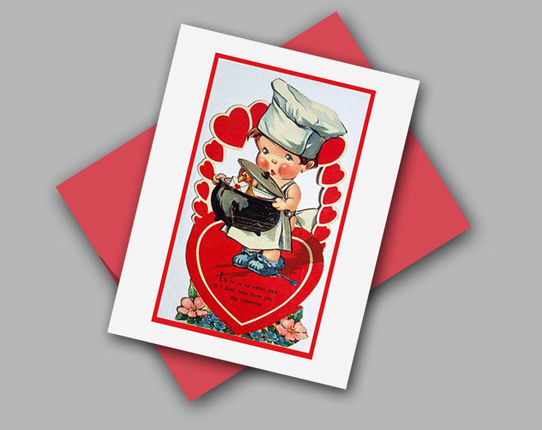 Valentine Card Boy Chef/ Vintage Image /1940s-60s / Cooking/ Sweet ...