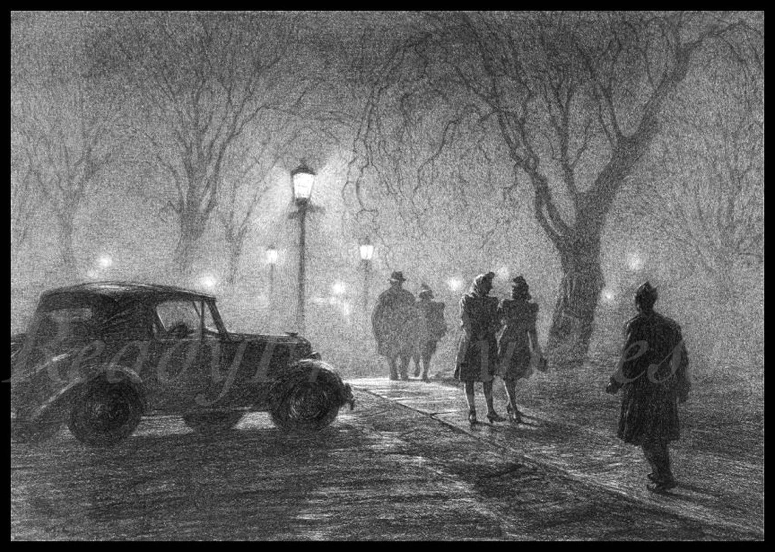 Artist Notes/ Martin Lewis/ 1930s Snow in NYC /vintage Image Lithograph ...
