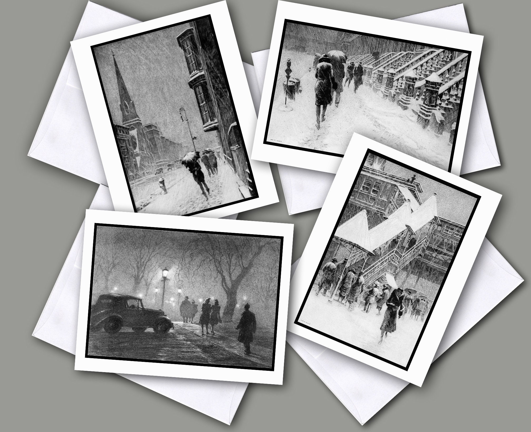 Artist Notes/ Martin Lewis/ 1930s Snow in NYC /vintage Image Lithograph ...